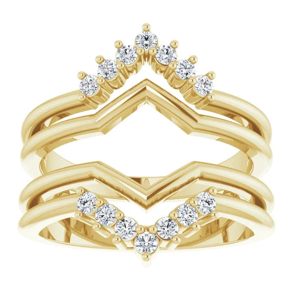 14K Gold Chevron Shape Double Diamond Ring Guard Wedding Band – Lireille