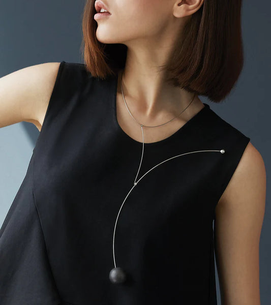 Mathilde Necklace – Orbital Elegance in Concrete & Steel – Lireille
